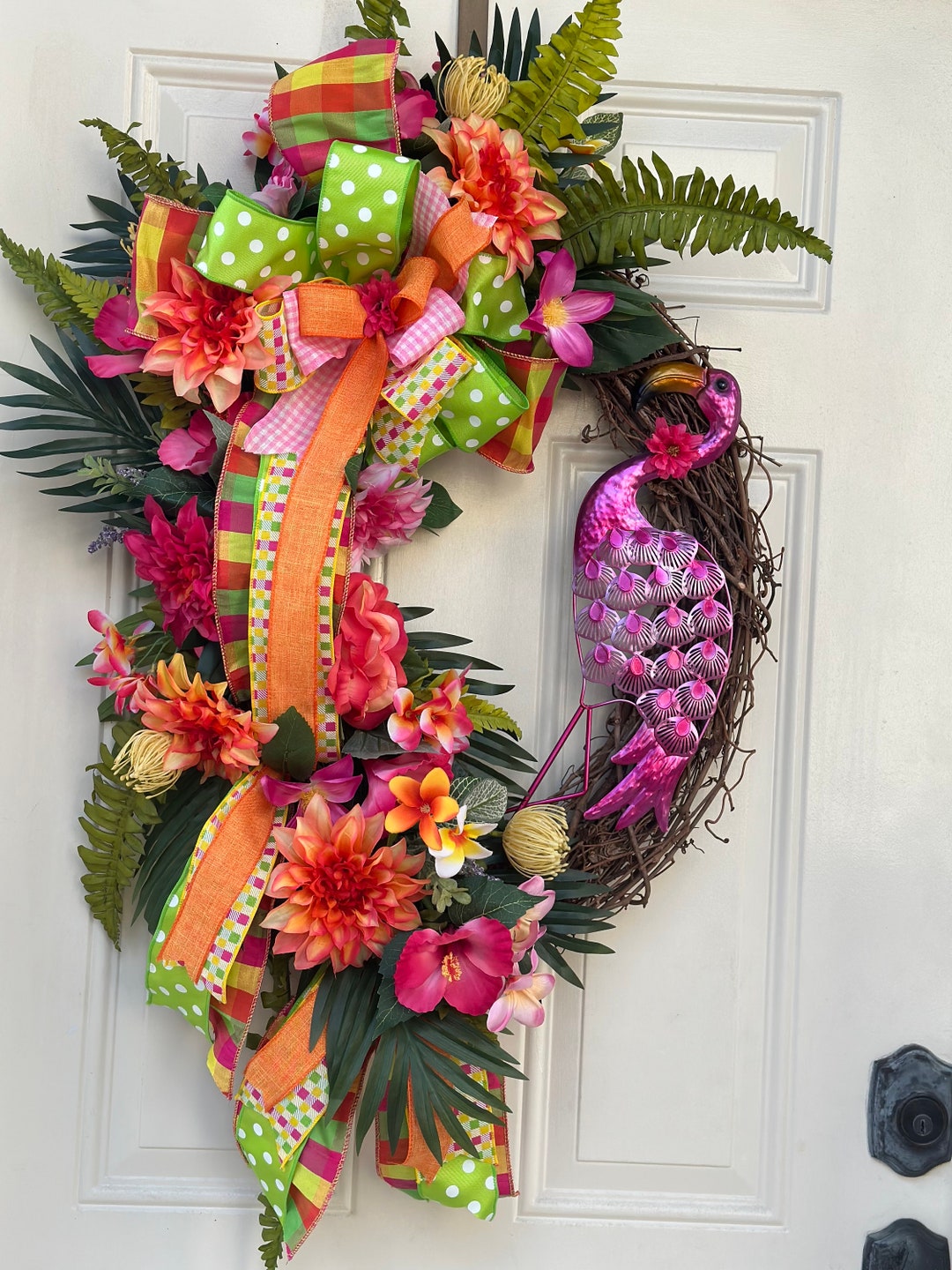 Summer Tropical Flamingo Wreath, Summer Indoor and Outdoor Grapevine ...
