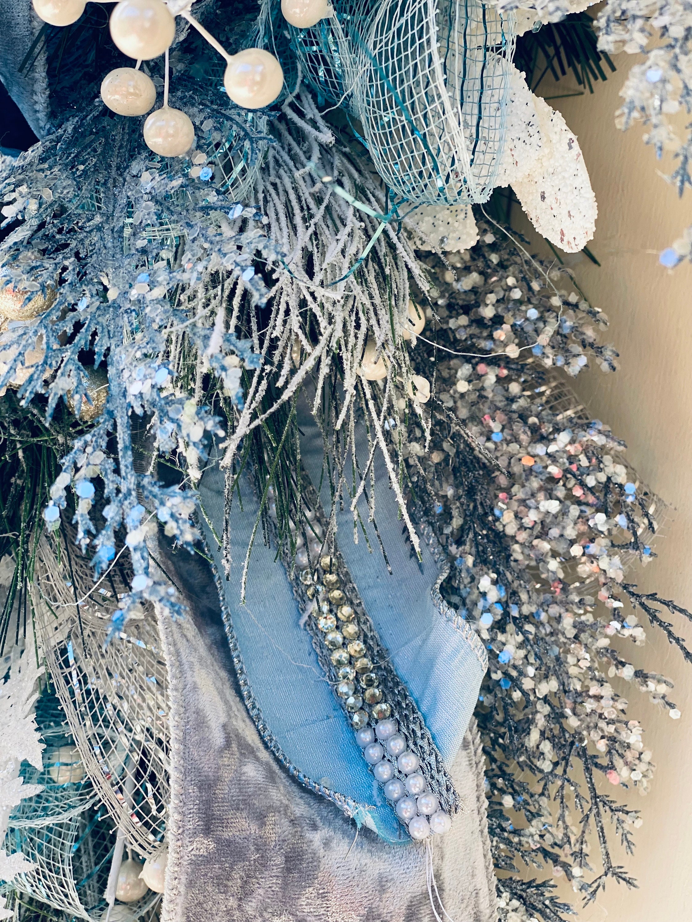 Glam Christmas Swag, Blue Christmas Swag, Winter Wreath, Jewel Wreath ...