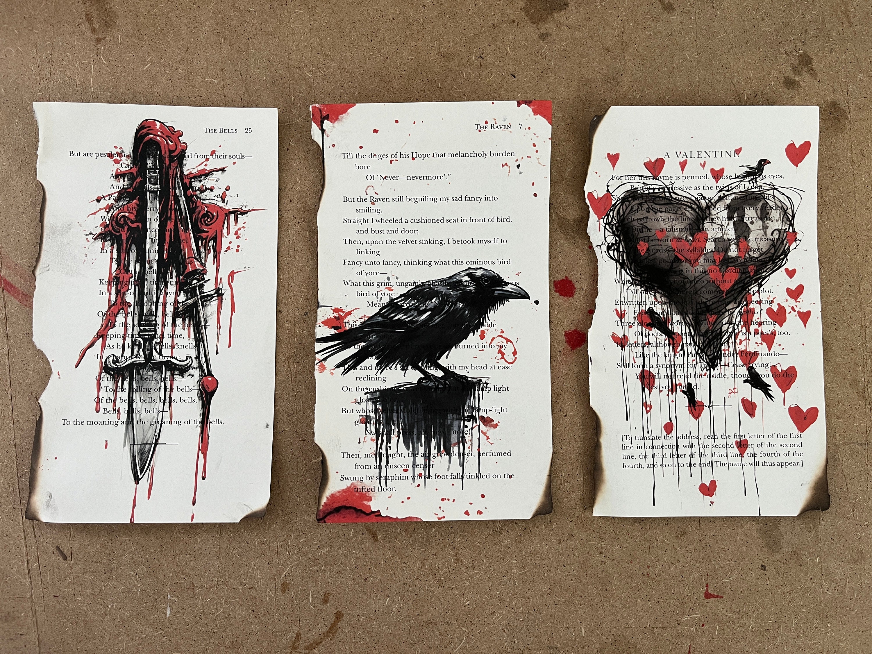 The Raven & Other Poems Book Page Art Edgar Allan Poe Distressed Bloody ...