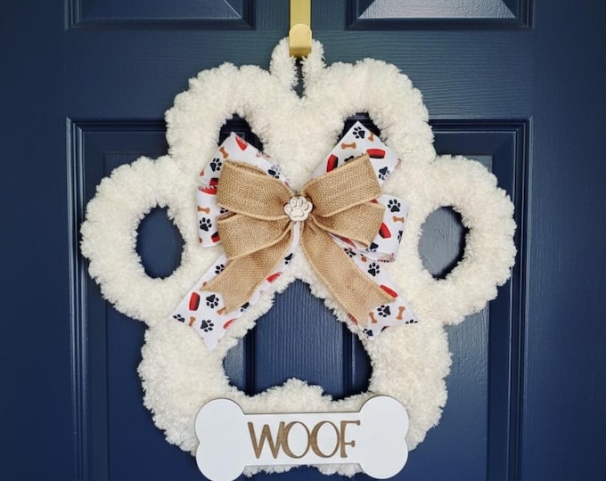 Ivory Paw Print Door Decor Dog Themed Decoration Welcome Sign - Etsy