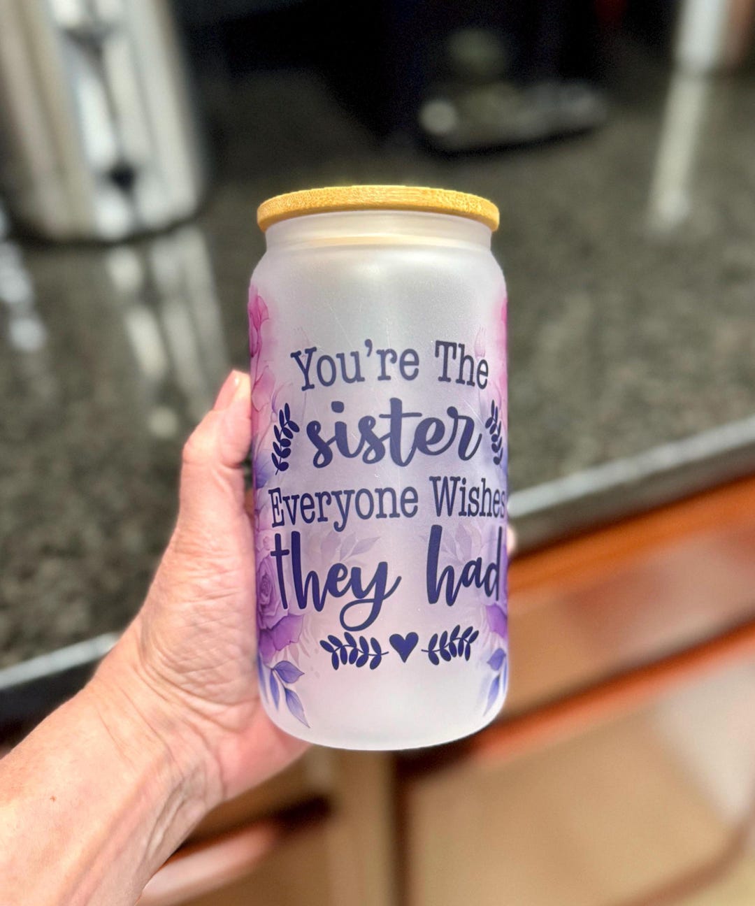 16oz Sister Frosted Glass Can Sister Gift Glass Can With Bamboo Lid ...