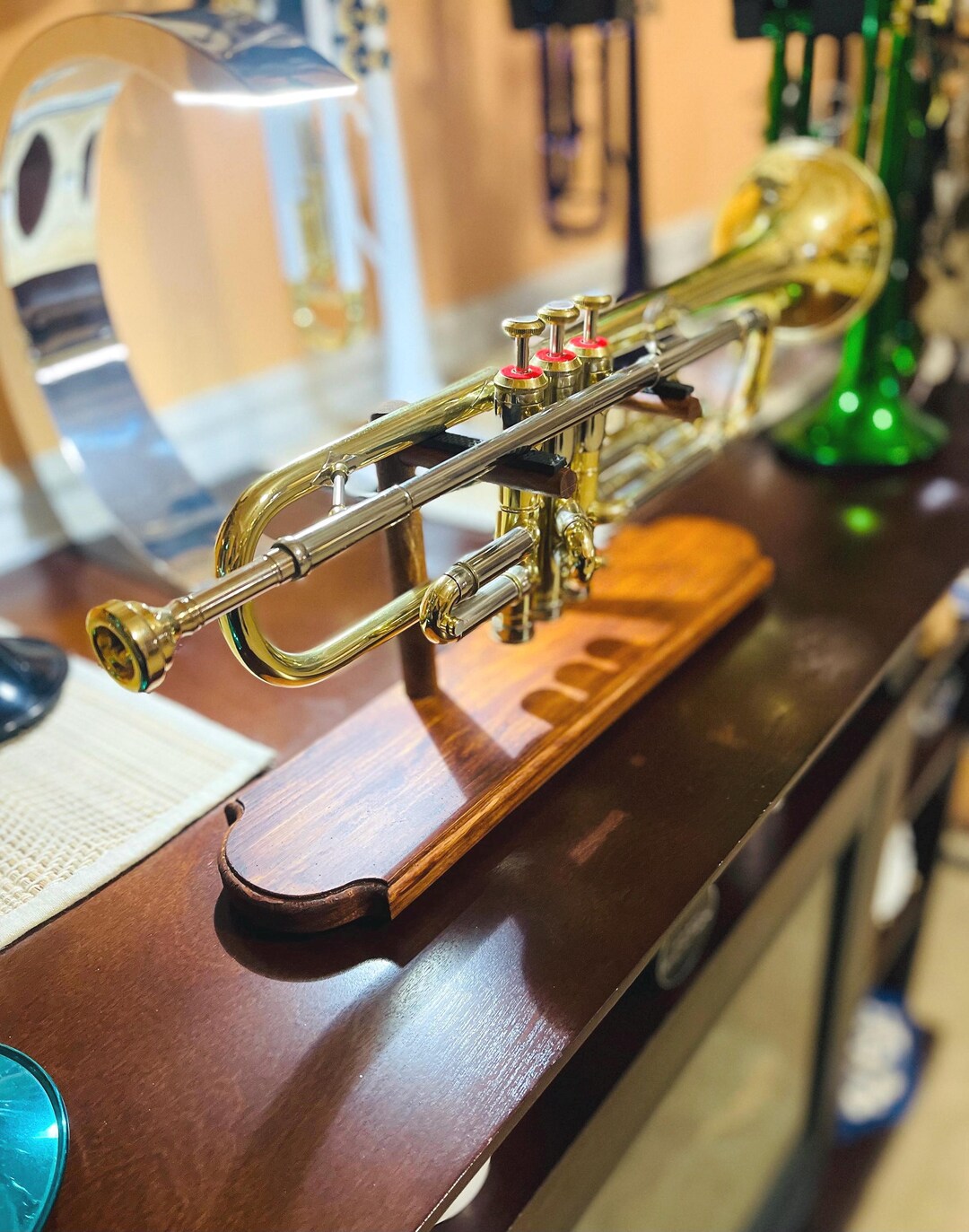 Personalized Solid Wood Horizontal Trumpet Display Stand - Etsy