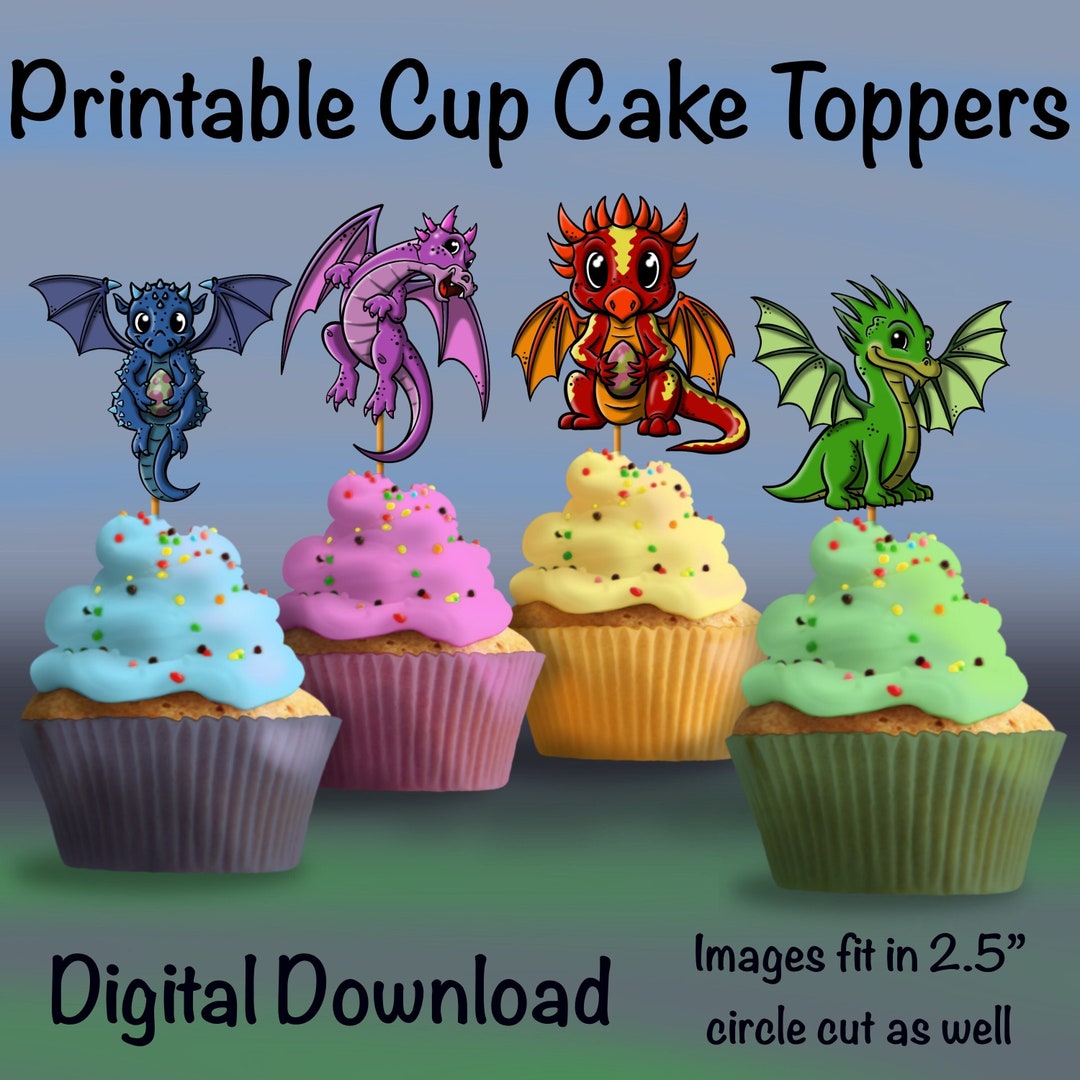 Printable DRAGON Themed Cup Cake Topper. Instant Digital Download. - Etsy