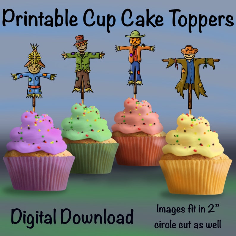Printable SCARECROW Themed Cupcake Toppers - Etsy