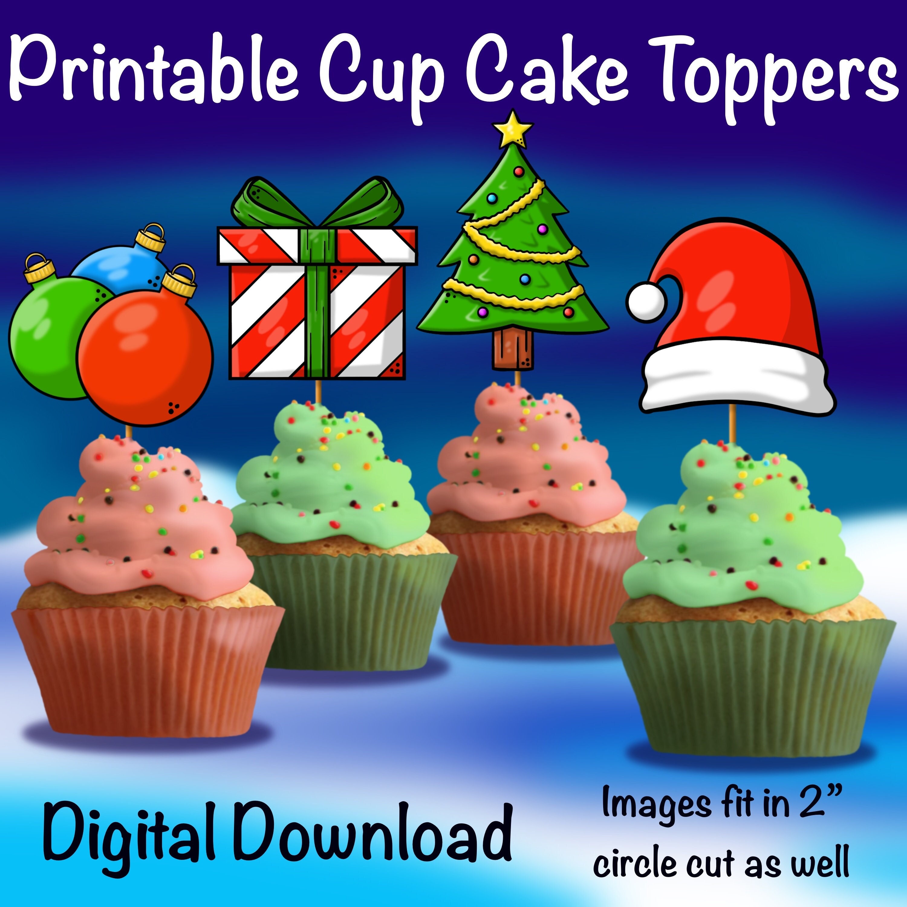 Printable CHRISTMAS Theme Cupcake Toppers - Etsy