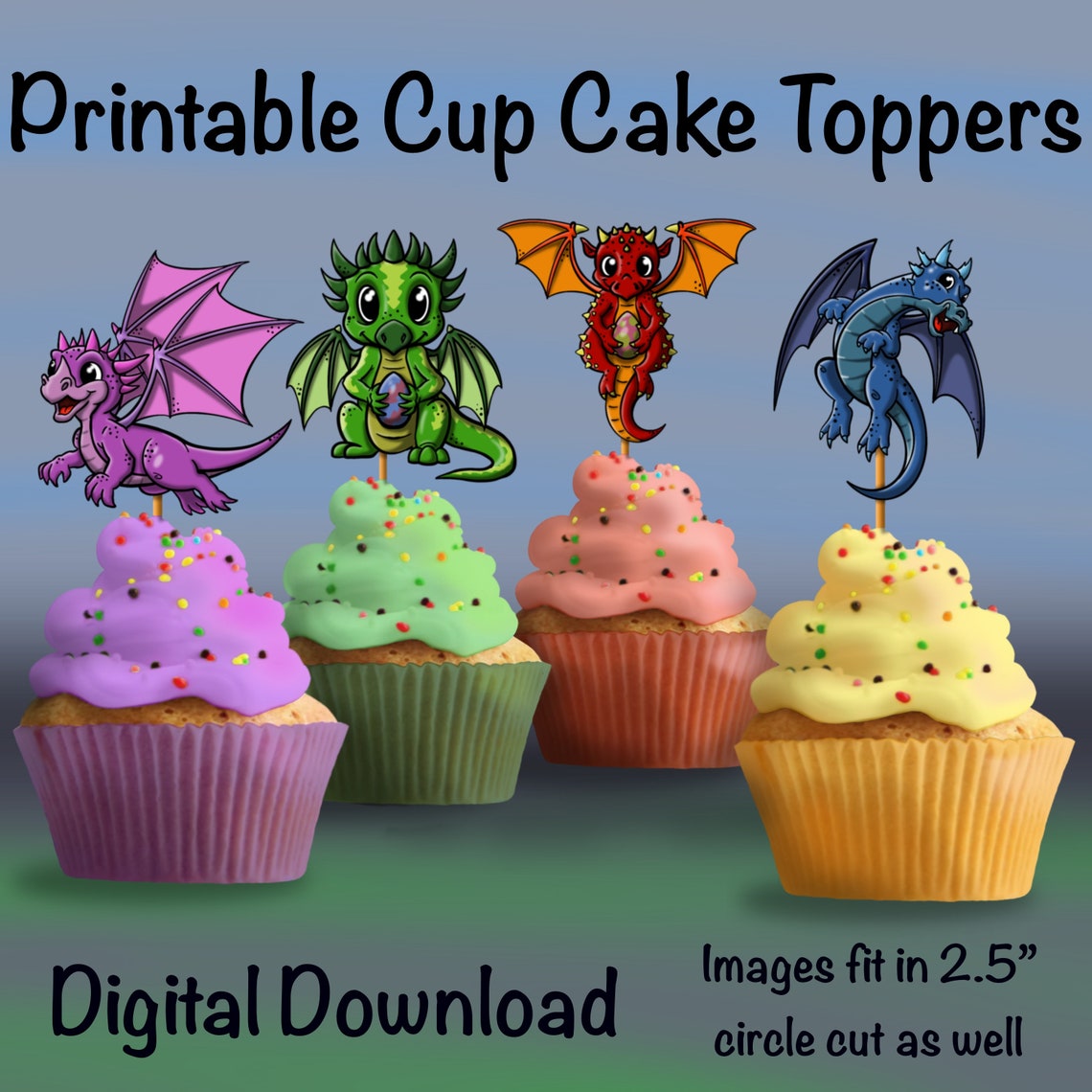 Printable DRAGON Themed Cup Cake Topper. Instant Digital Download. - Etsy