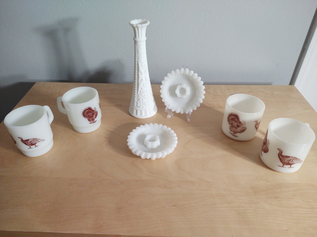 Hazel Atlas Daisy Candleholder, Anchor Hocking Turkey Mug, Federal Milk ...