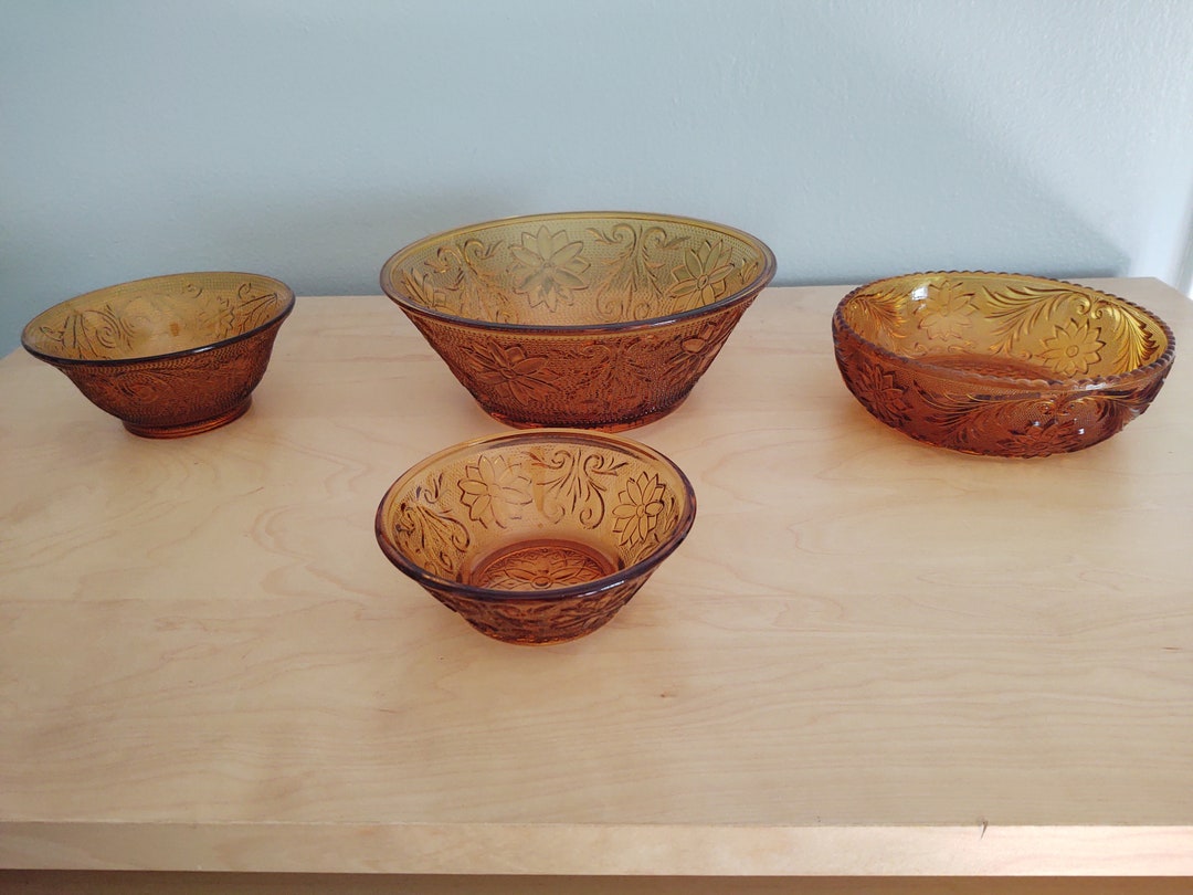 Tiara Amber Sandwich Glass Nappy Bowl Serving Bowl Fruit Bowl 8 Bowl ...