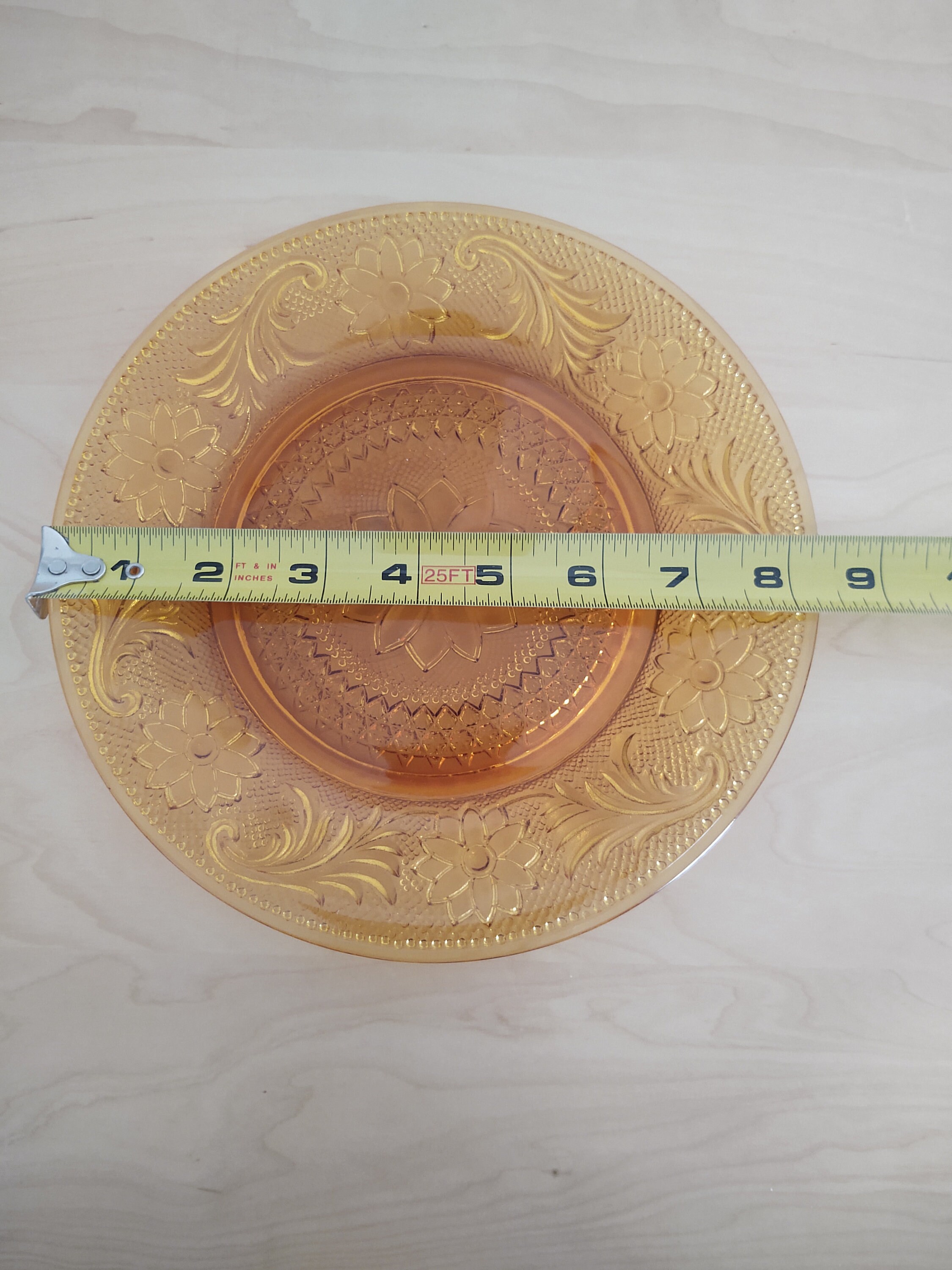 Tiara Amber Sandwich Glass Dinner Plate Snack Saucer Lunch Tray Daisy ...