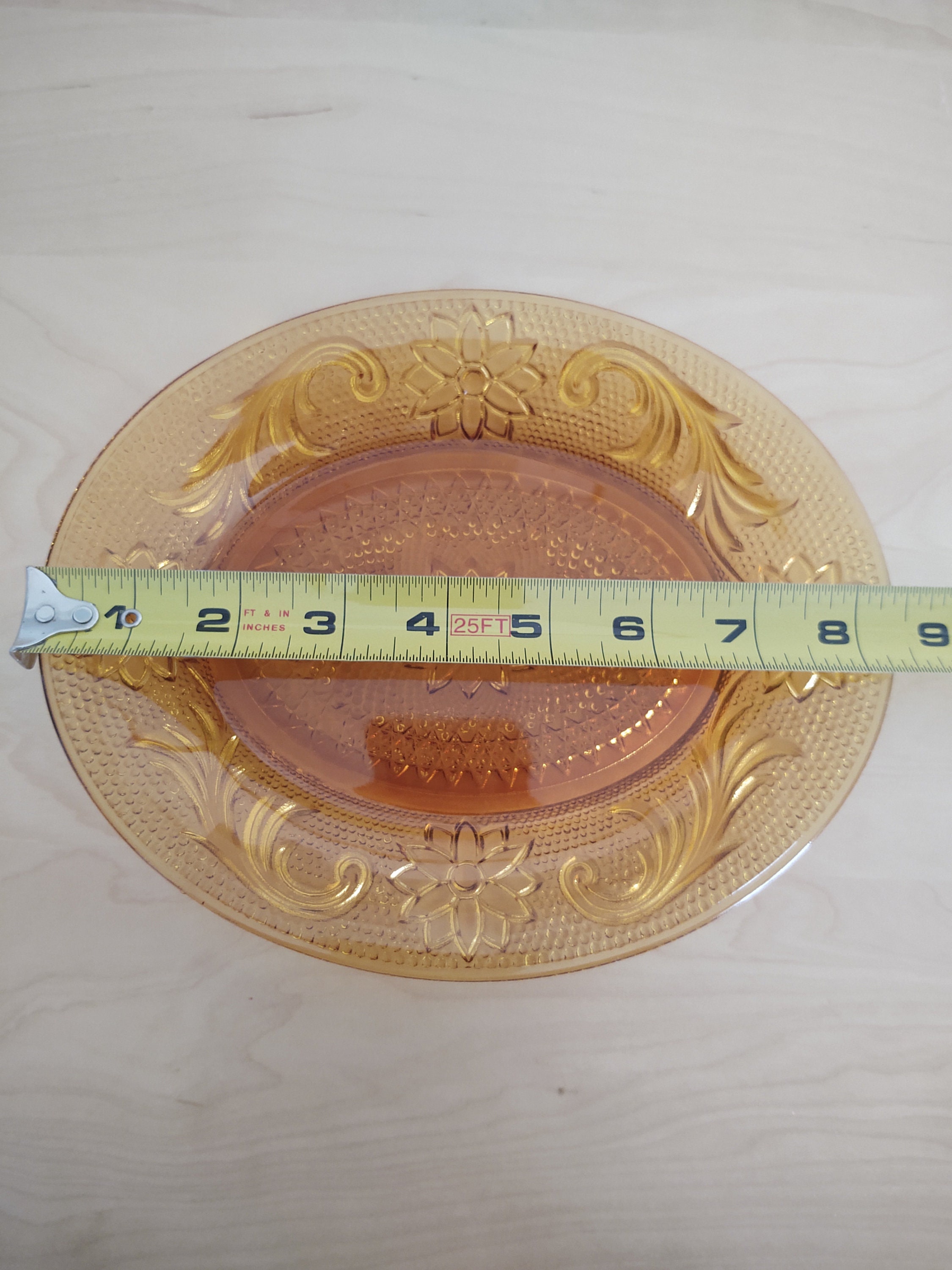 Tiara Amber Sandwich Glass Dinner Plate Snack Saucer Lunch Tray Daisy ...