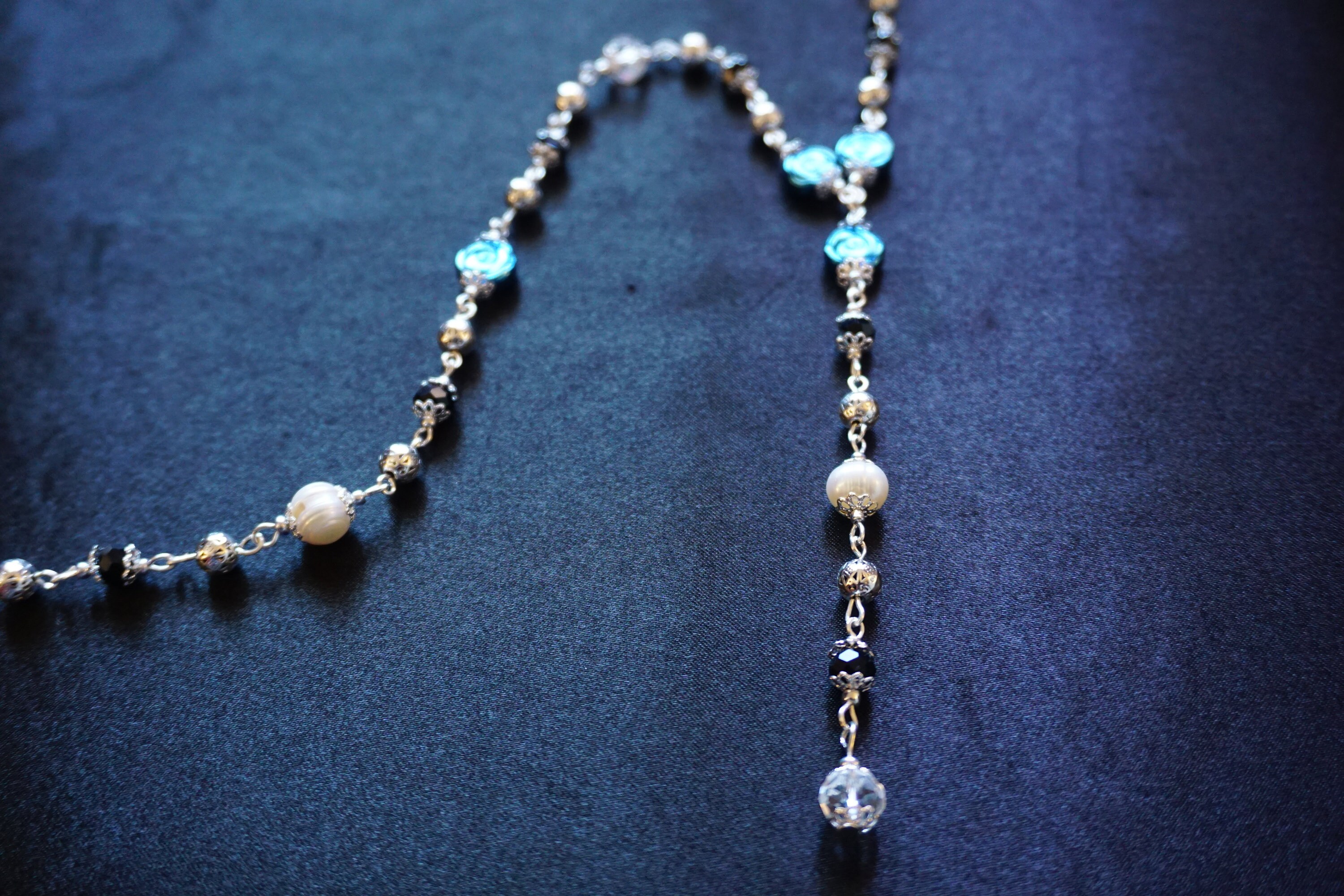 Blue Rose Rosary Style Necklace - Etsy
