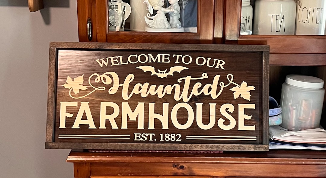 Halloween Sign Haunted Farmhouse XL 26”X13” Solid Carved Wood - Etsy