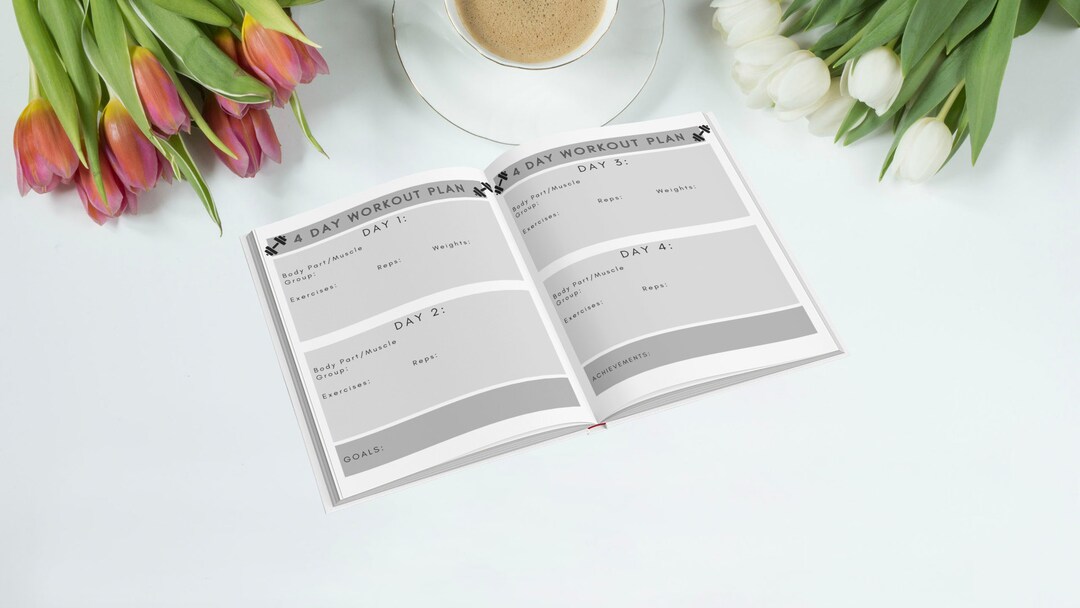4 Day Workout Planner, Workout Planner Printable, Exercise Tracker ...