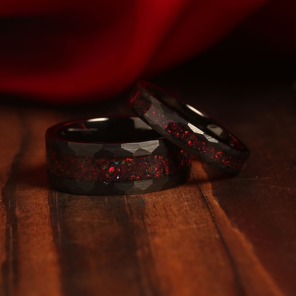 Red and Black Couples Promise Rings - Etsy