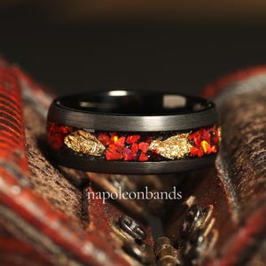 Red Nebula Ring, 8mm Black Tungsten Ring, Red Fire Opal, Men Wedding ...