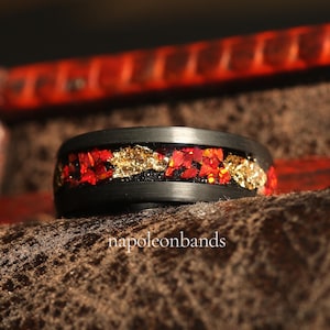 Red Nebula Ring, 8mm Black Tungsten Ring, Red Fire Opal, Men Wedding ...