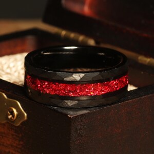Red Ruby Ring Black Tungsten Ring Ruby Mens Wedding Ring Black Wedding ...