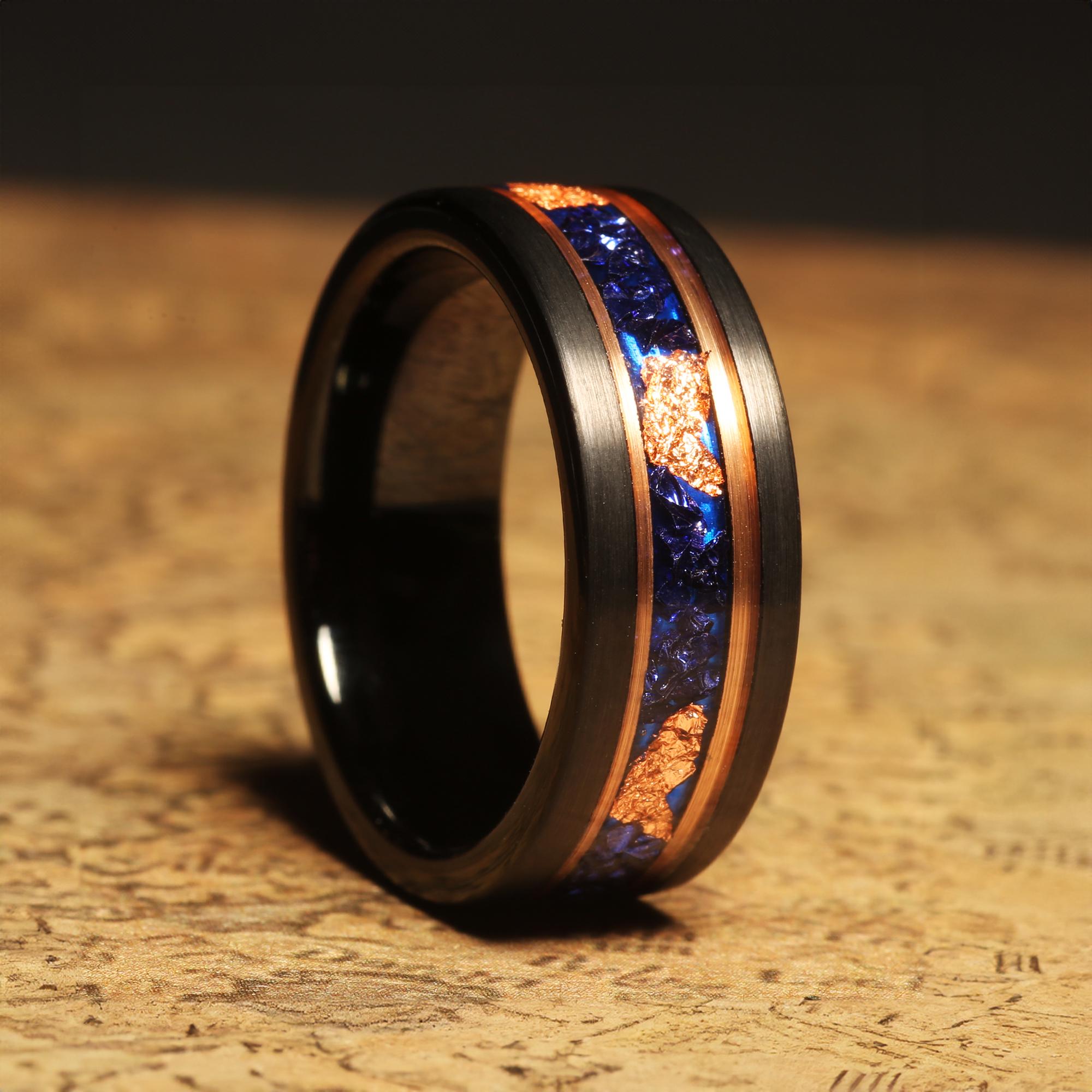Mens Sapphire Ring, Black Tungsten Ring, Dark Blue Lab Created Sapphire ...