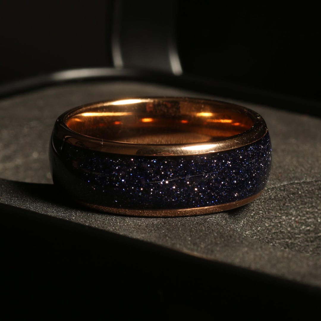 Nebula Ring Mens Wedding Band Rose Gold Tungsten Outer Space Ring Black ...