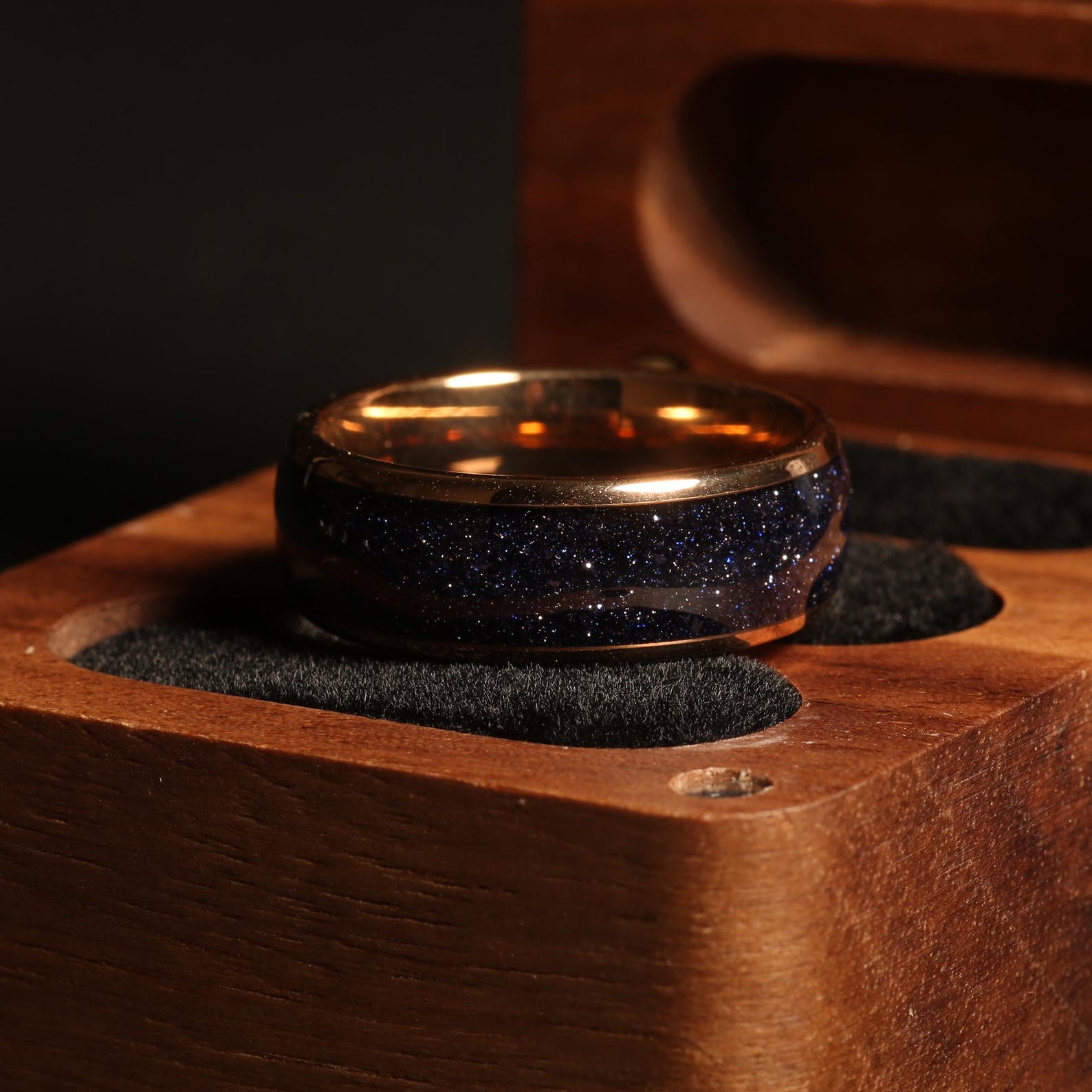 Nebula Ring Mens Wedding Band Rose Gold Tungsten Outer Space Ring Black ...