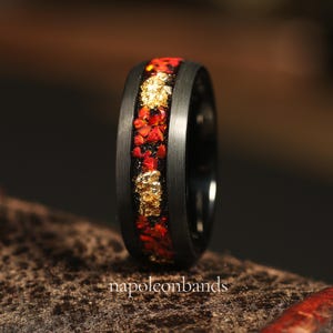 Red Nebula Ring, 8mm Black Tungsten Ring, Red Fire Opal, Men Wedding ...