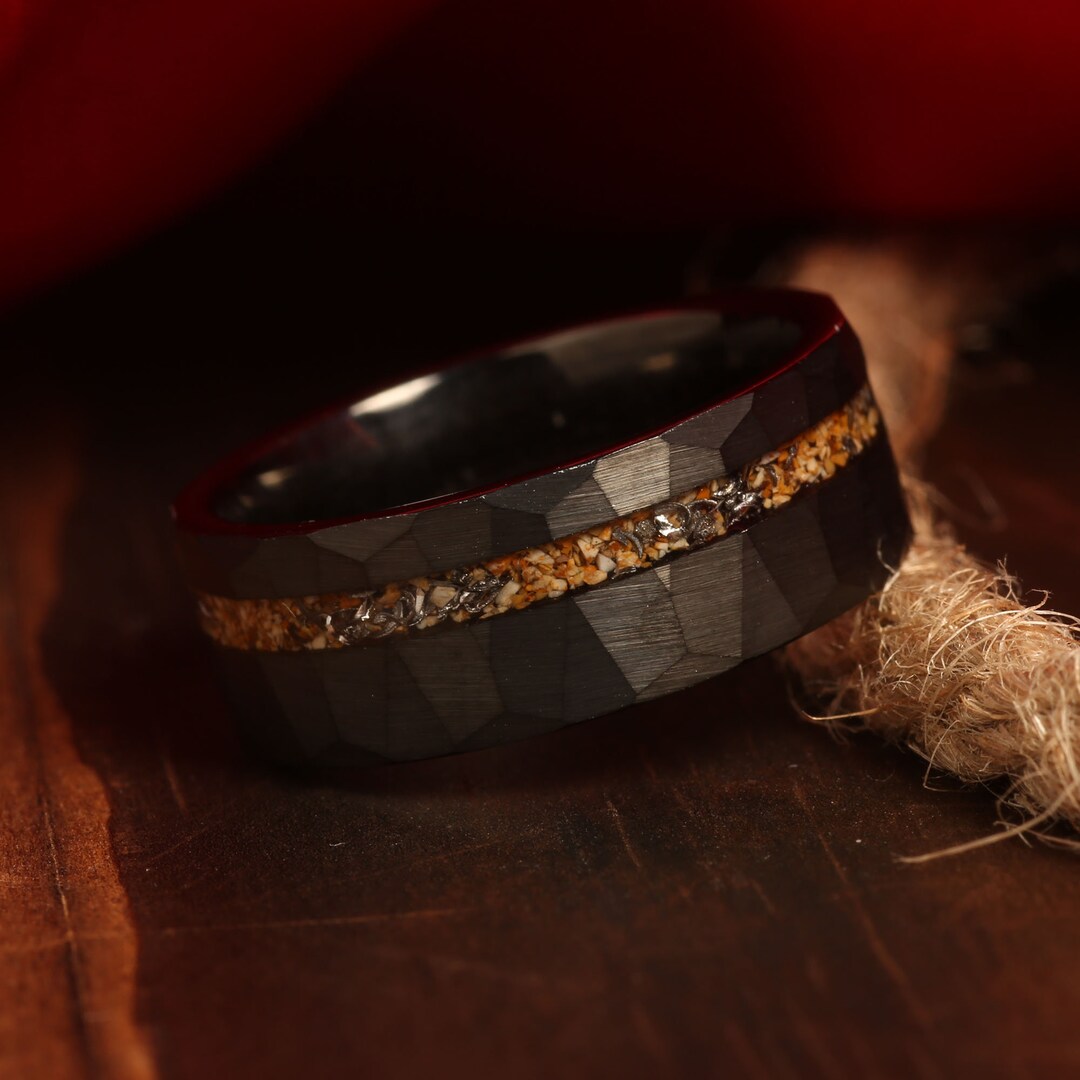 The Beachboy - Hammered Meteorite Black Faceted Hawaiian Sand Tungsten ...