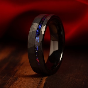The Cosmo - Nebula Ring, Mens Wedding Ring, Black Tungsten Outer Space Ring, Black Mens Hammered ...