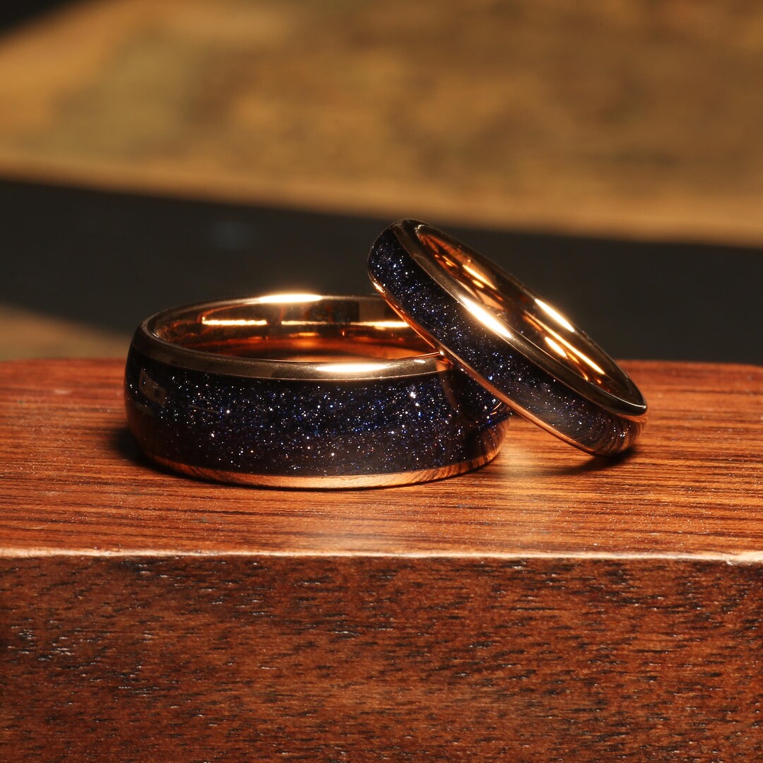 Sandstone Nebula Rings Set Galaxy Couples Ring Set Rose Gold Couples ...