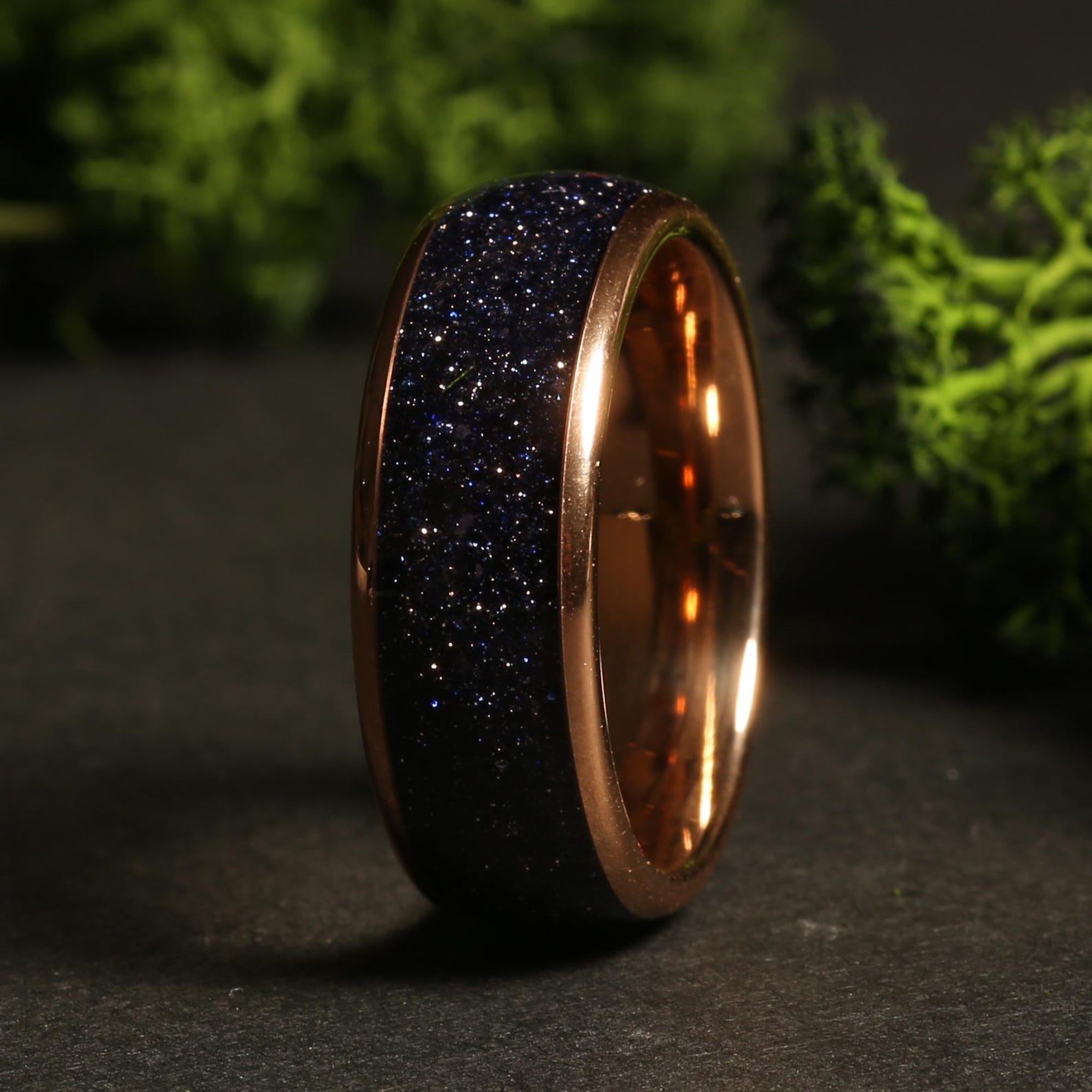 Nebula Ring Mens Wedding Band Rose Gold Tungsten Outer Space Ring Black ...