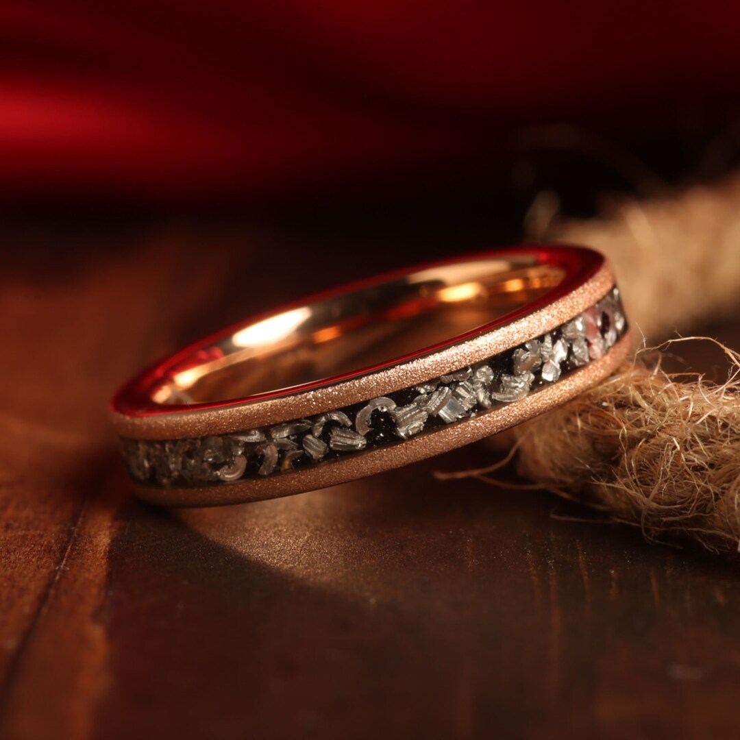 Meteorite Ring, Rose Gold Tungsten Sandblasted Wedding Ring, Sandblasted Tungsten Band, Mens ...