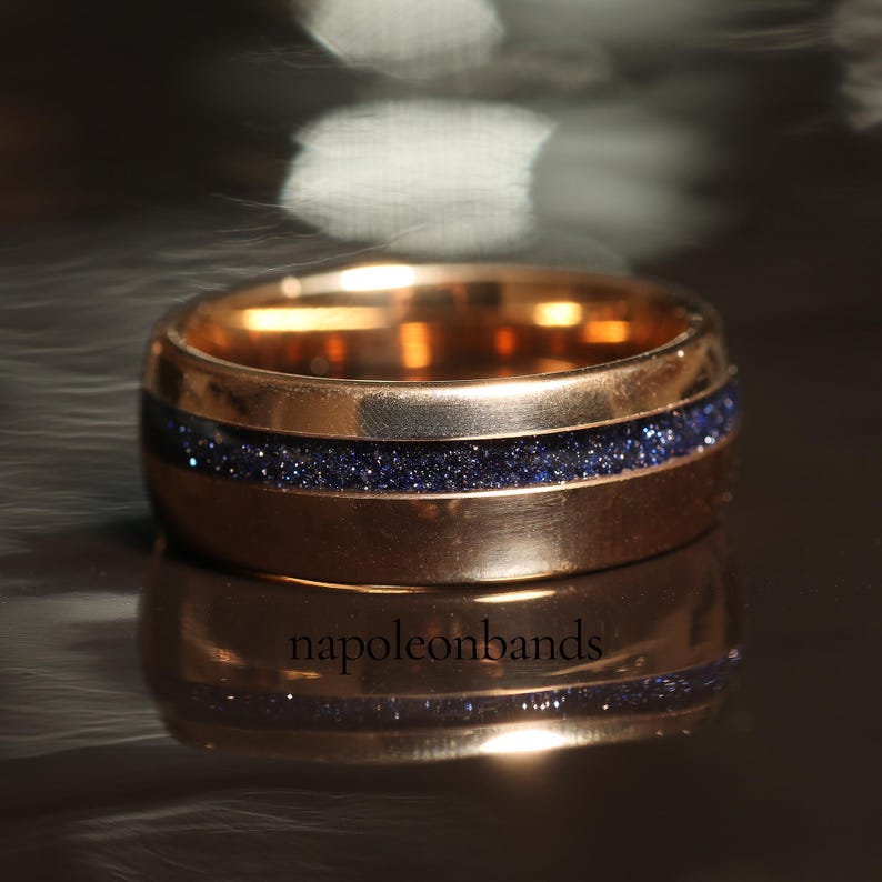 Nebula Ring Mens Wedding Band Rose Gold Tungsten Outer Space Ring Black ...