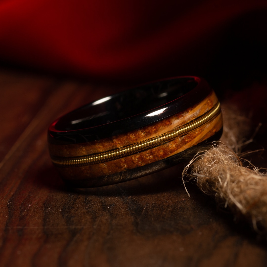 Mens Guitar String Wedding Band, Whiskey Barrel Wedding Band, Mens ...
