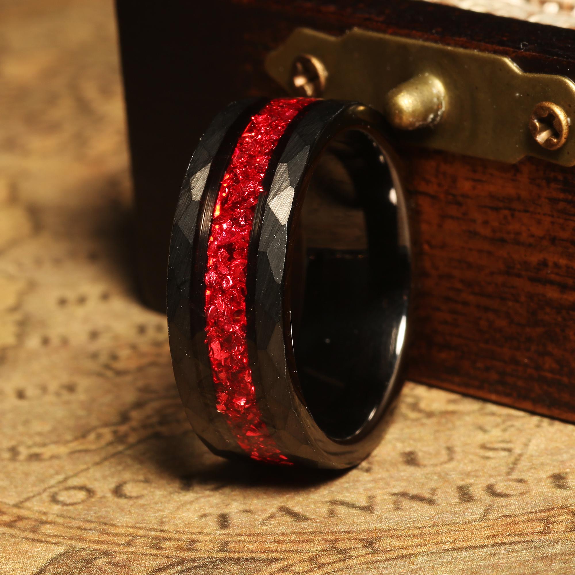 Red Ruby Ring Black Tungsten Ring Ruby Mens Wedding Ring Black Wedding ...