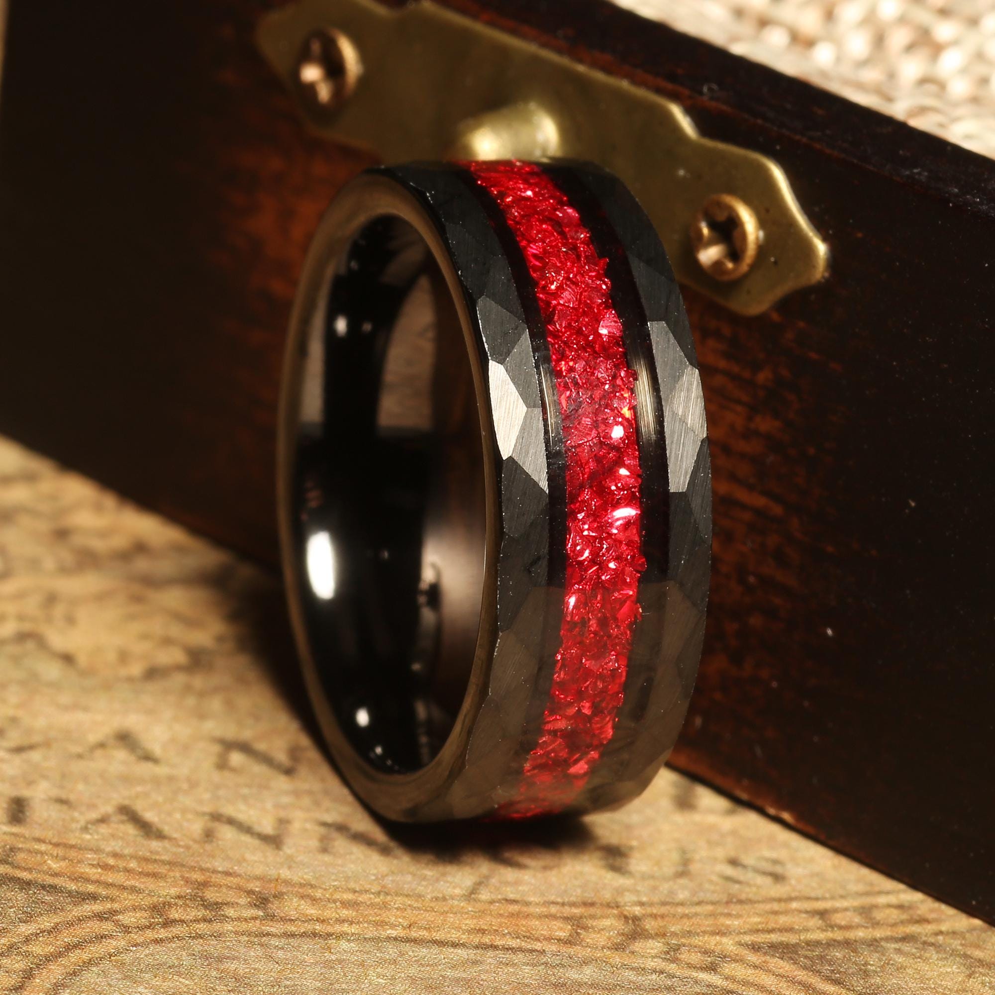 Red Ruby Ring Black Tungsten Ring Ruby Mens Wedding Ring Black Wedding ...