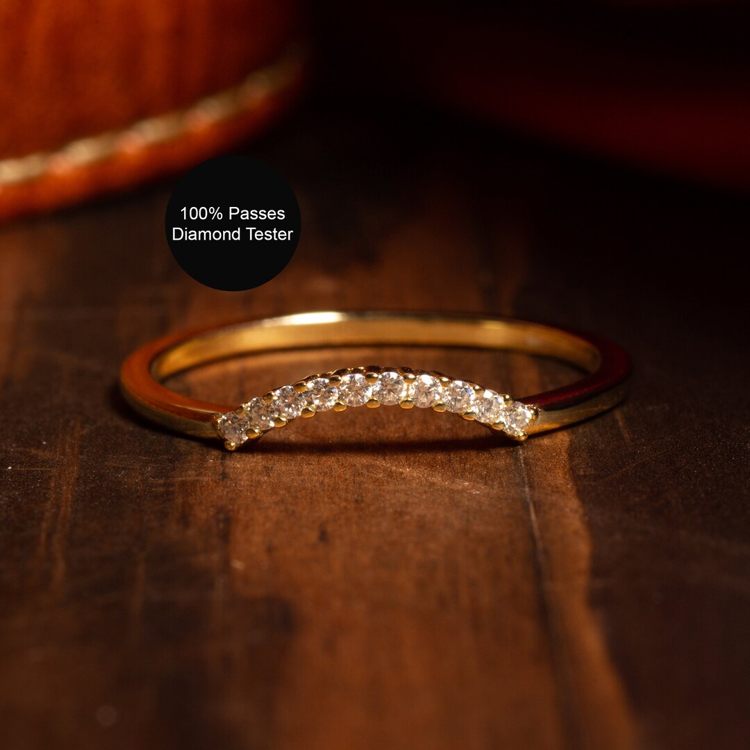 Moissanite Gold Thin Curve Ring 14k Gold Curve Wedding Band Dainty Nesting Ring for Women Tiny ...
