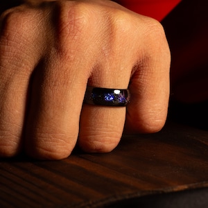The Astronomer - Nebula Ring, Mens Wedding Ring, Black Tungsten Outer ...