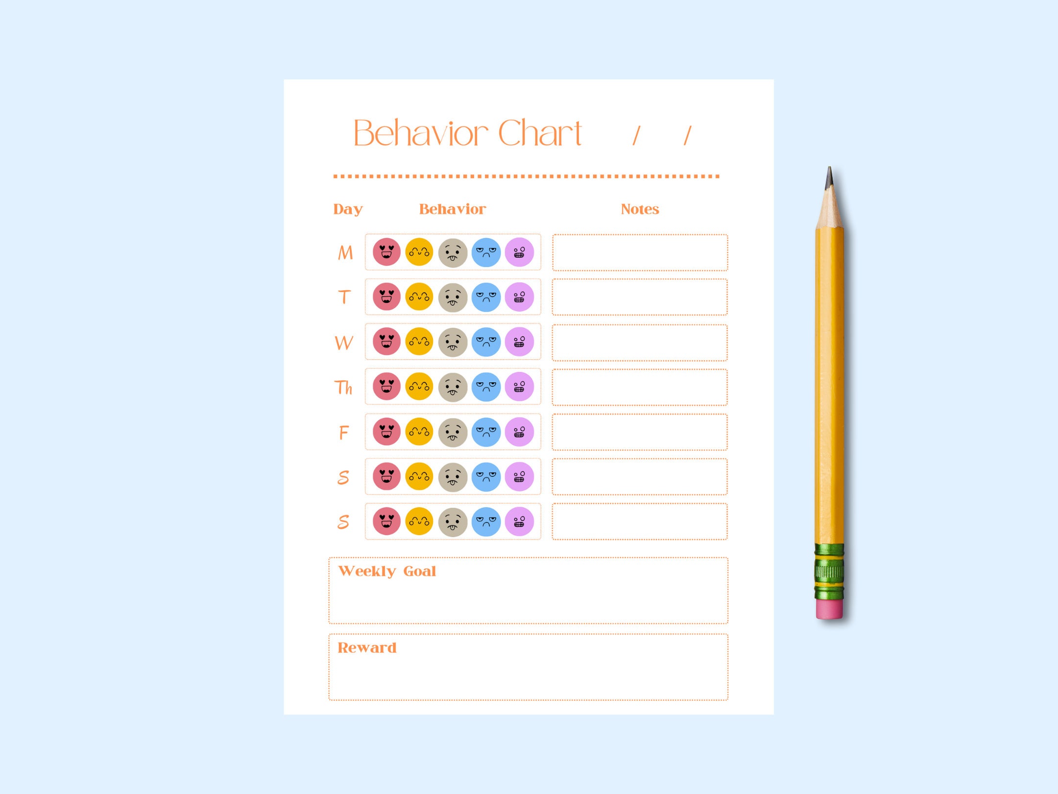 Colorful Behavior Chart Printable Multiple Colors US - Etsy