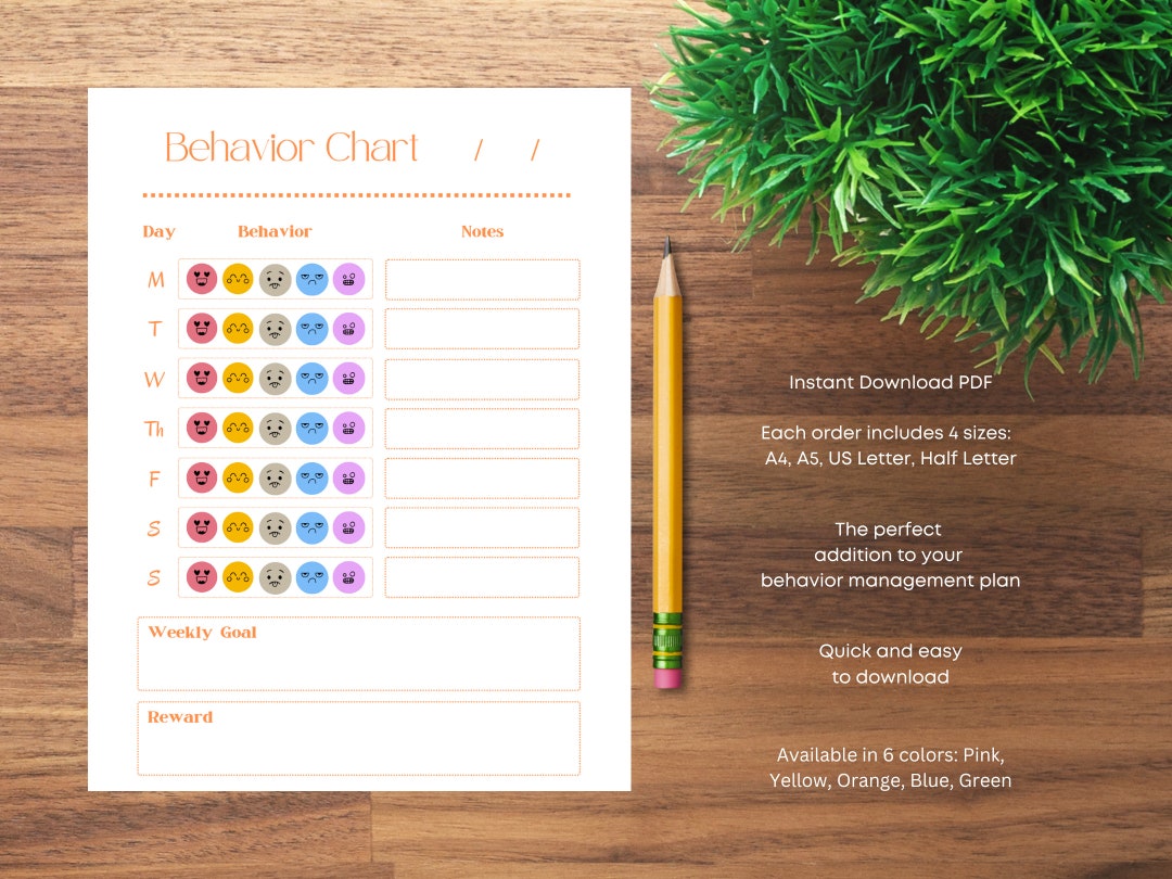 Colorful Behavior Chart Printable Multiple Colors US - Etsy