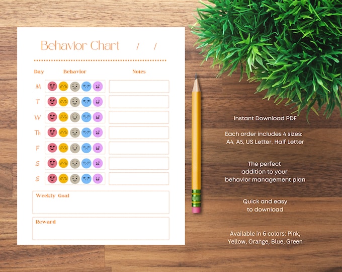 Colorful Behavior Chart Printable | Multiple Colors | US Letter, Half ...