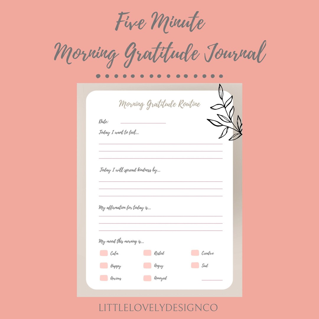 5 Minute Morning Gratitude Journal. DOWNLOAD ONLY!! Printable - Etsy