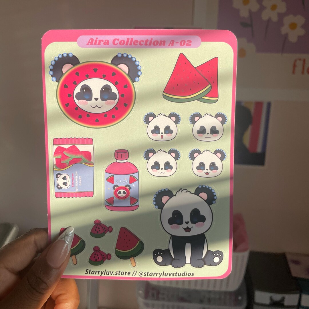 AIRA Watermelon & Panda Stickers Sheets - Matte Vinyl Stickers Sheets ...