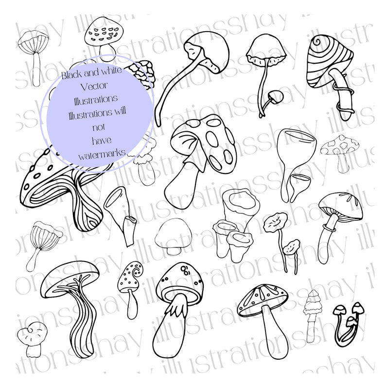 50 Mushroom SVG and PNG Illustrations, Mushroom Digital Stamp Clipart ...