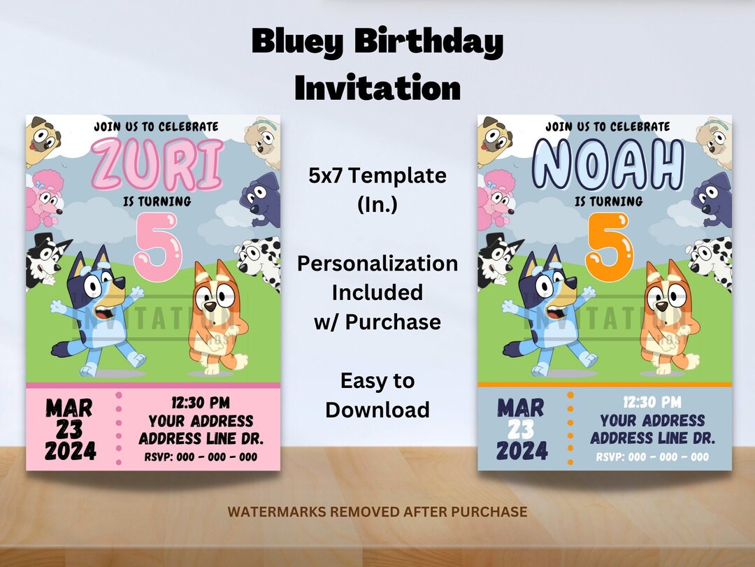 Bluey the Dog Birthday Invitations | Boy and Girl Options | Cartoon ...