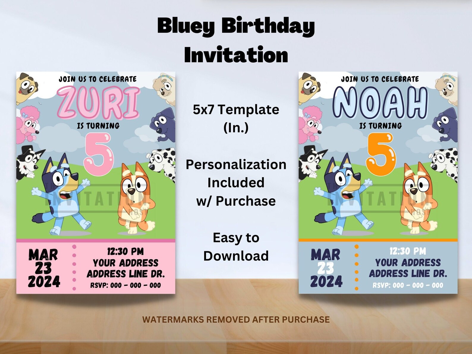 Bluey the Dog Birthday Invitations | Boy and Girl Options | Cartoon ...