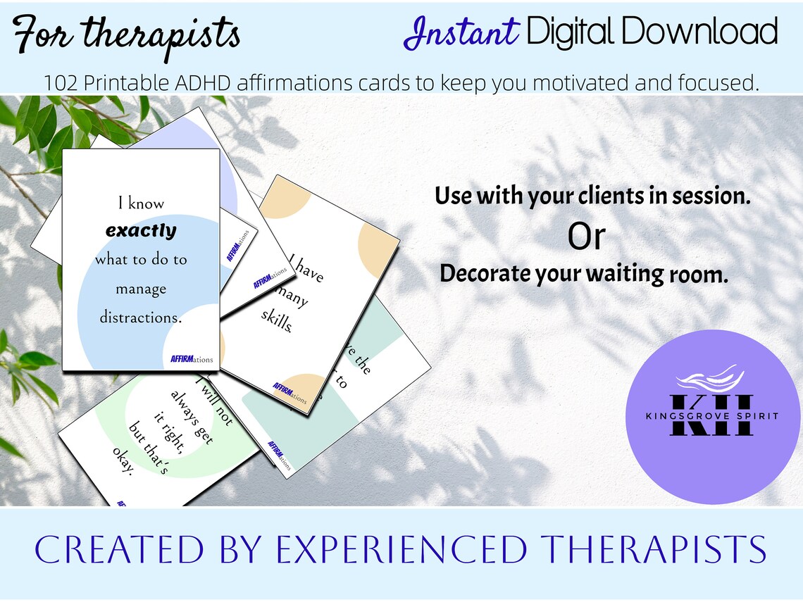 ADHD Help Printable Positive Affirmation Cards Self Care Management ...