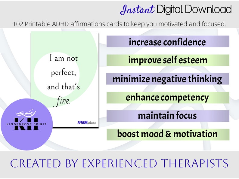 ADHD Help Printable Positive Affirmation Cards Self Care Management ...