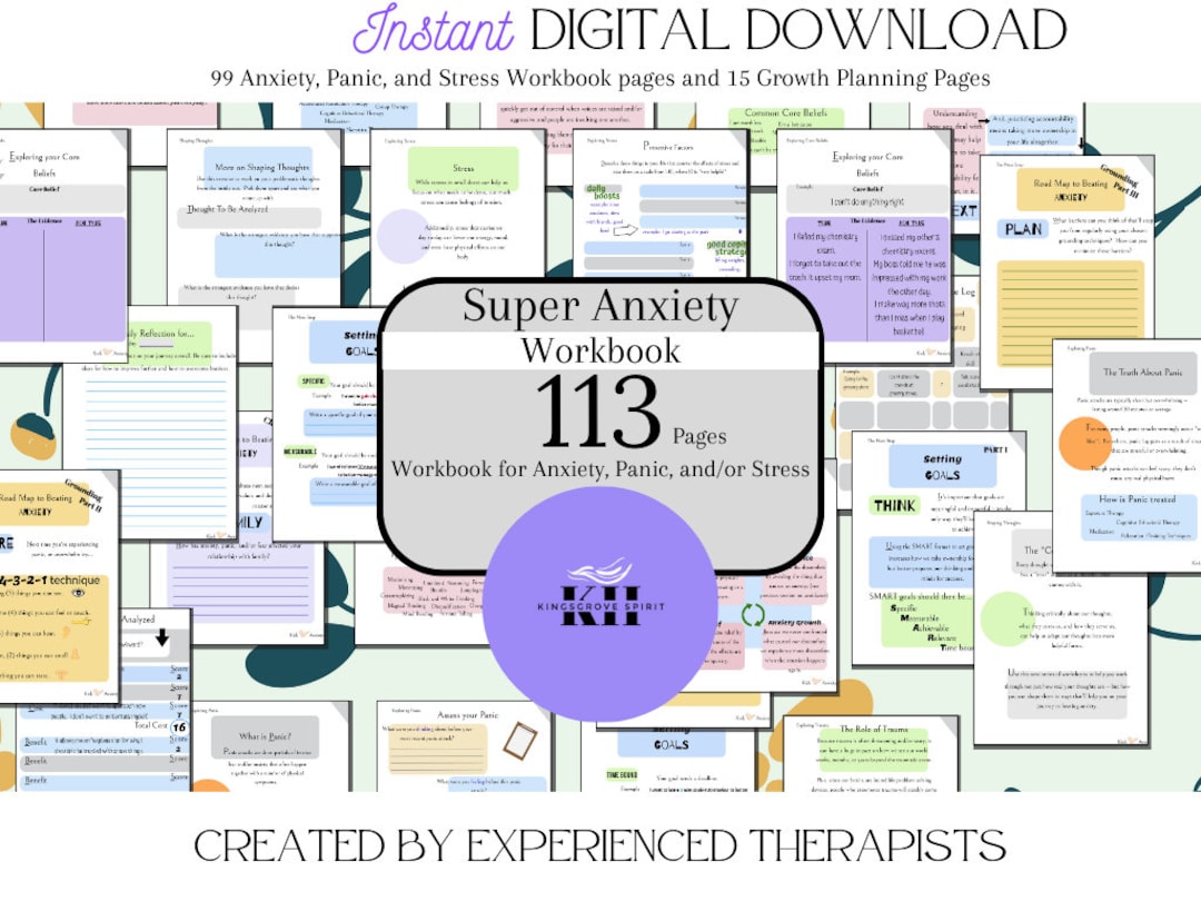 Anxiety Therapy Workbook Printable Worksheets for Panic Worry and ...