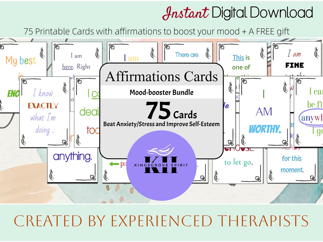 75 Printable Positive Affirmation Cards | for Daily Anxiety, Stress ...