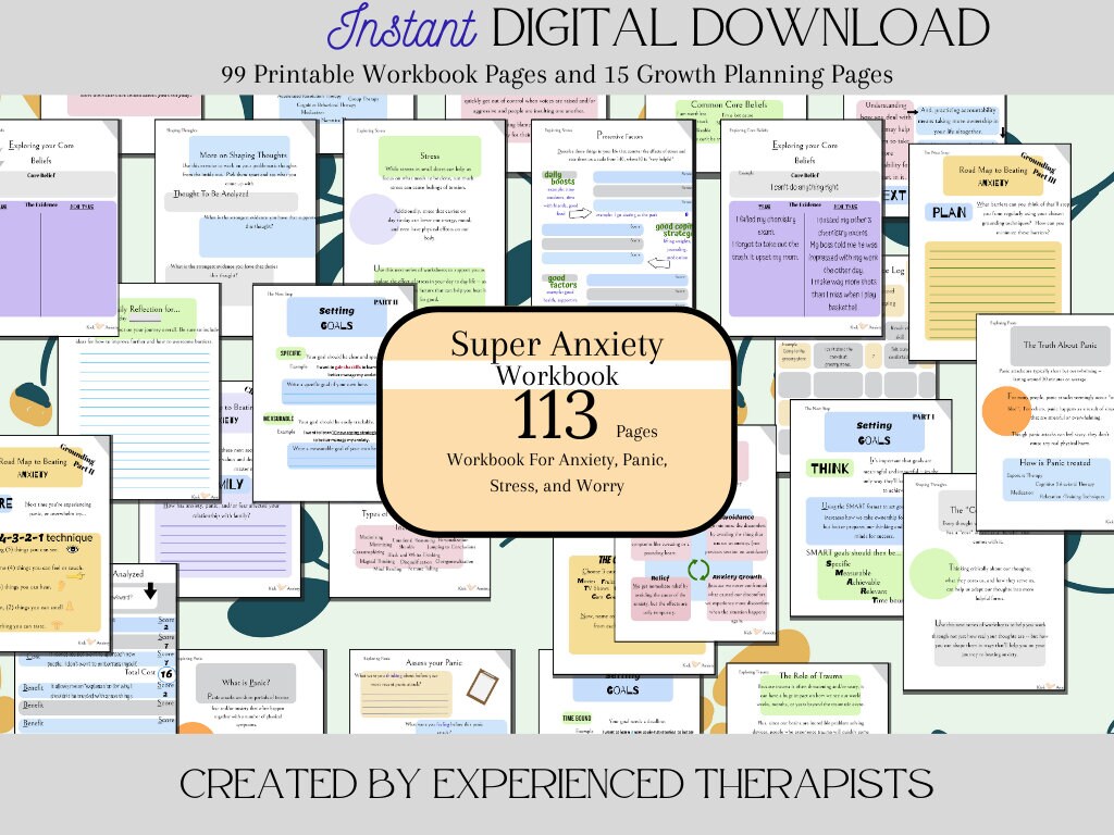 CBT Therapy Worksheets Complete Bundle for Anxiety Panic Stress Worry ...