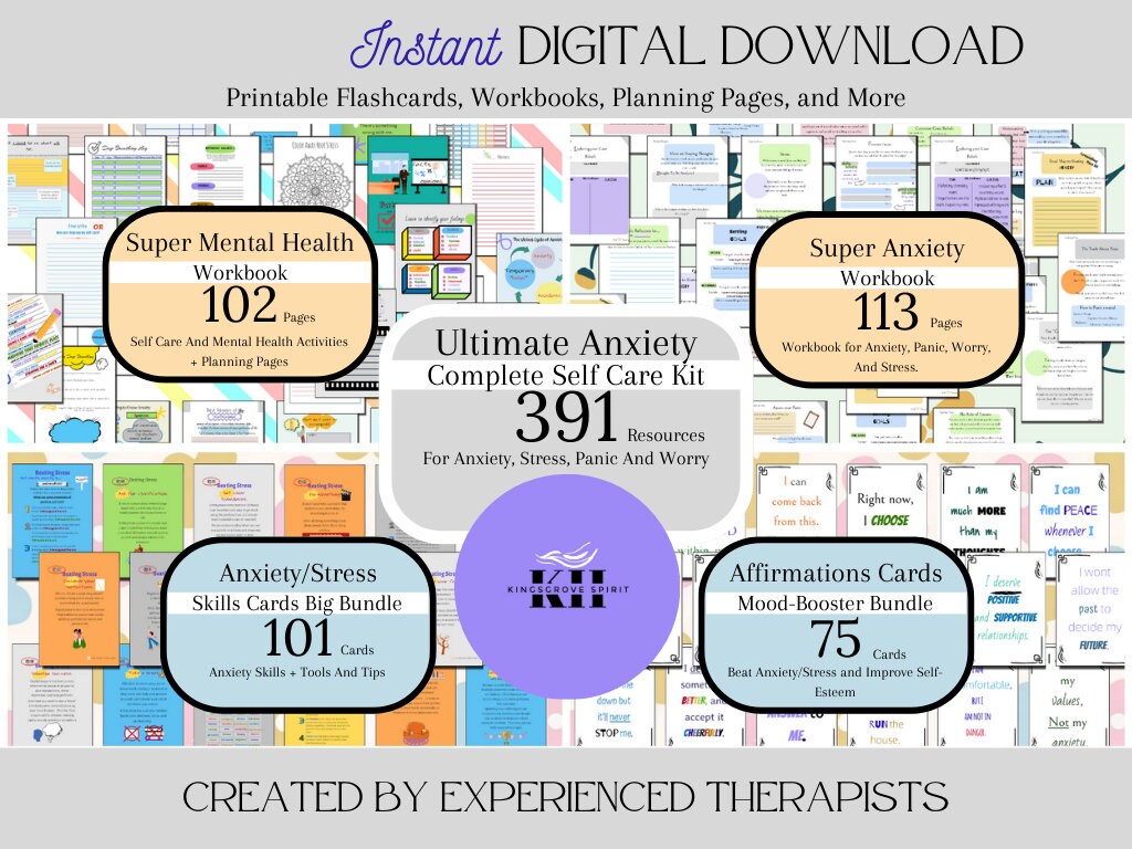 CBT Therapy Worksheets Complete Bundle for Anxiety Panic Stress Worry ...